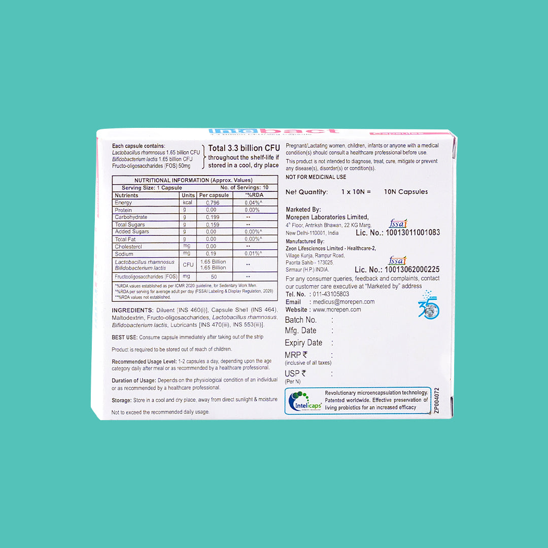 Intebact Probiotic Capsule - Boost Gut Health, Enhance Nutrient ...